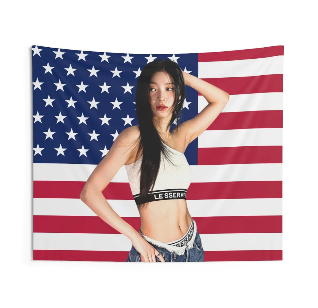 Le Sserafim Kazuha American Flag Tapestry – idollookbook
